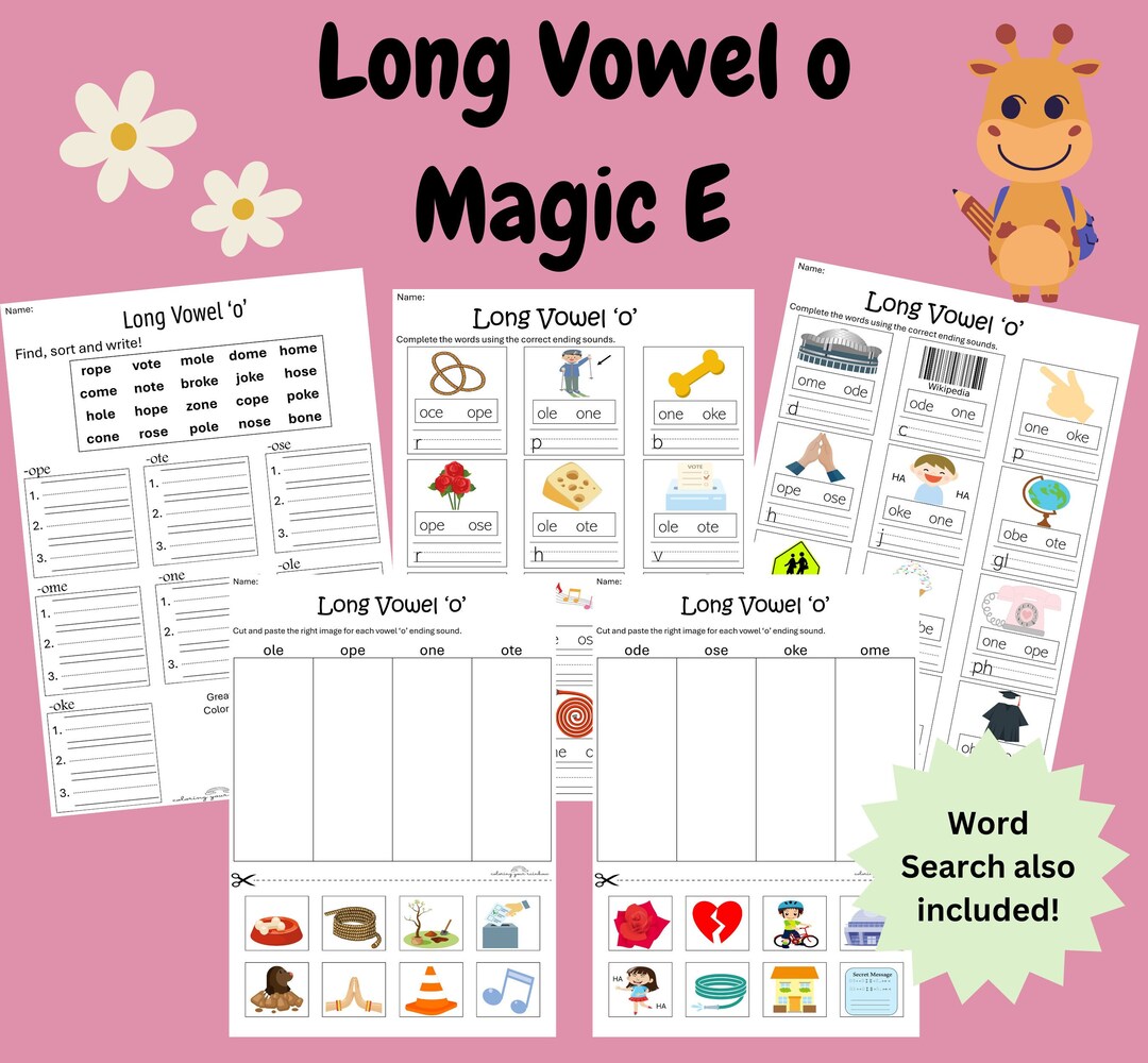 Long Vowel O Worksheets Magic E Phonics Activties Printables for ...