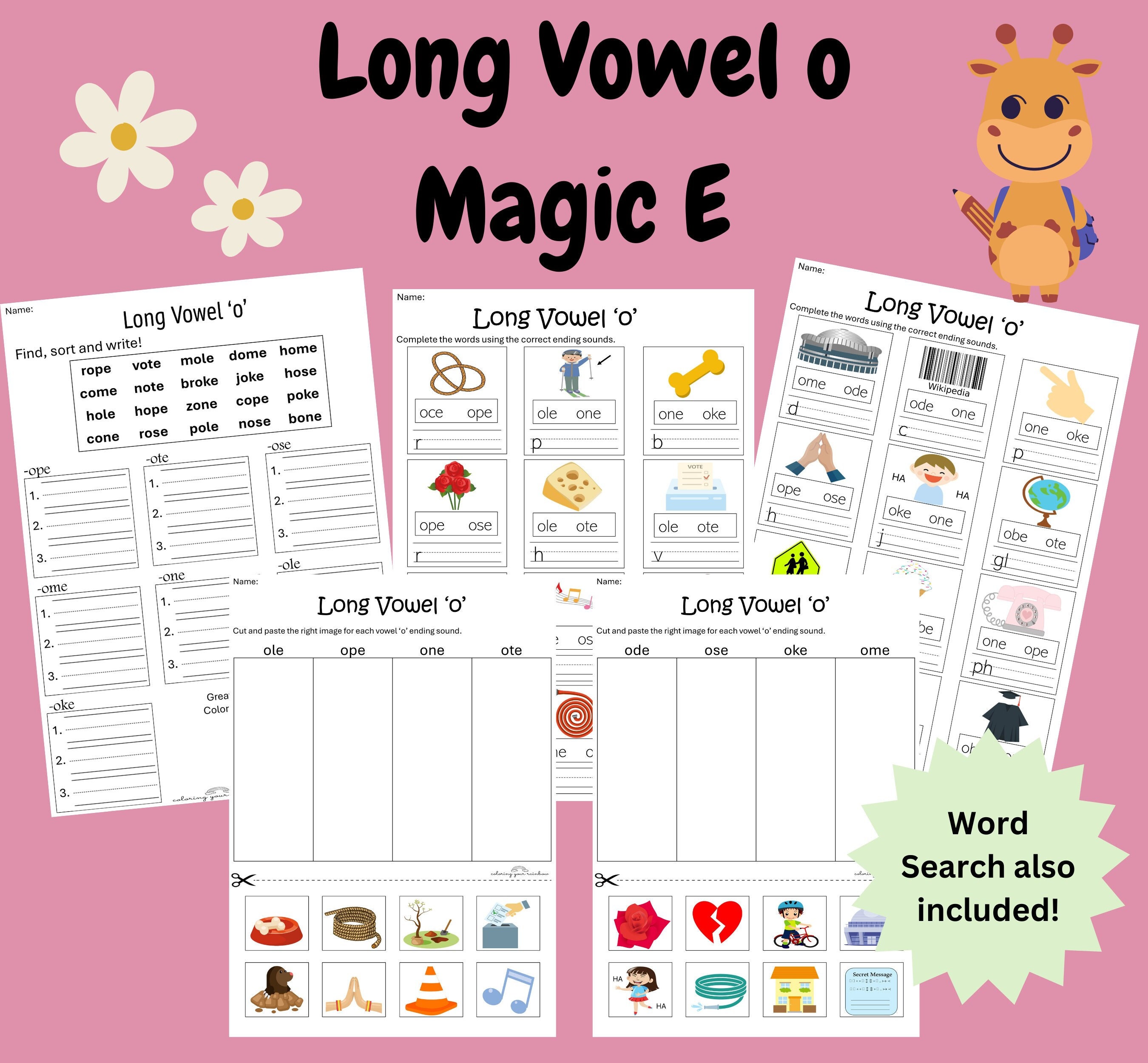 Long Vowel O Worksheets Magic E Phonics Activties Printables for ...