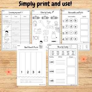 Short 'e' CVC Words L Vowel Family Activity Worksheetsl Phonics for ...