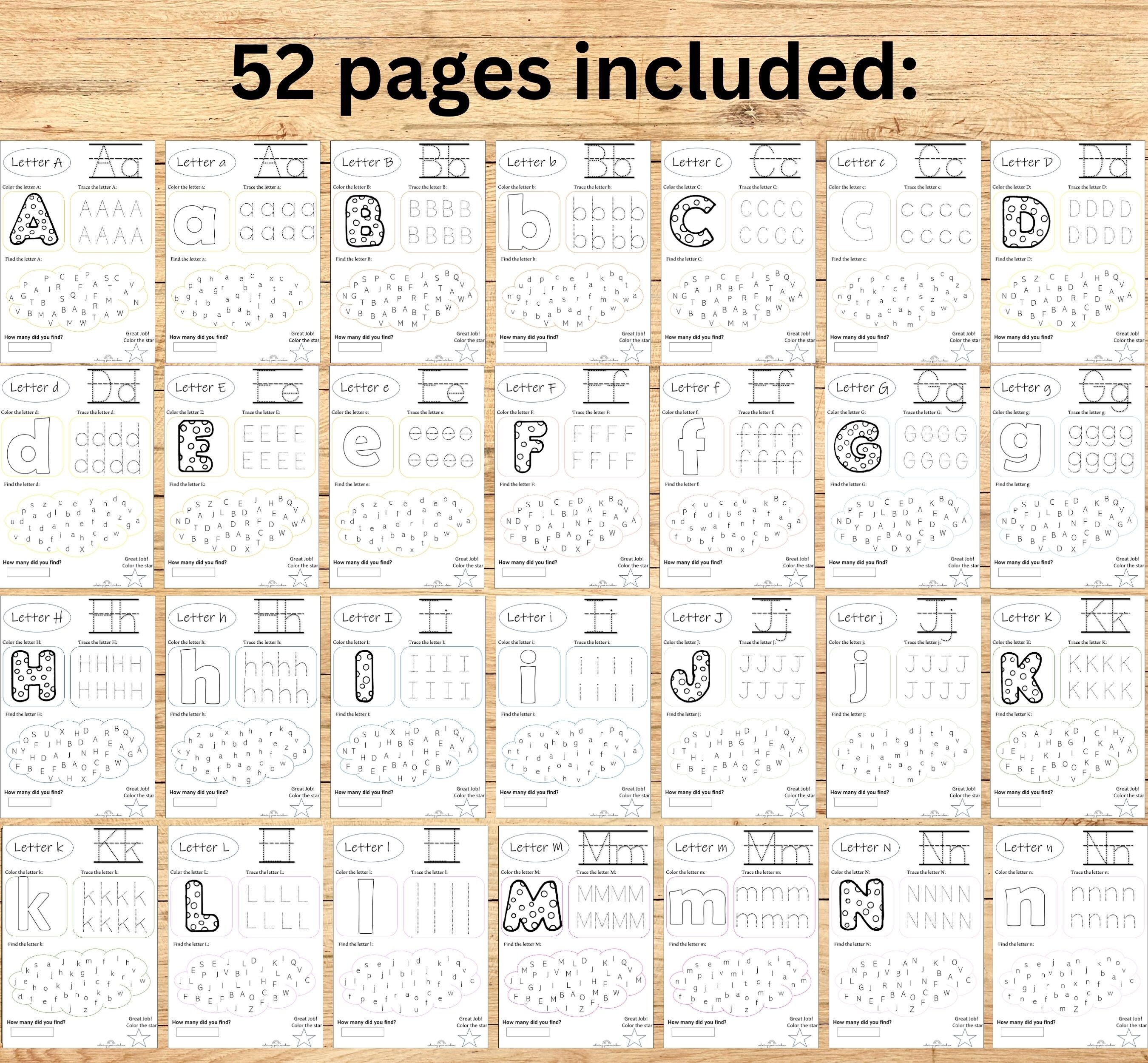 Alphabet Trace and Count Letter Recognition Activity Worksheet L ...