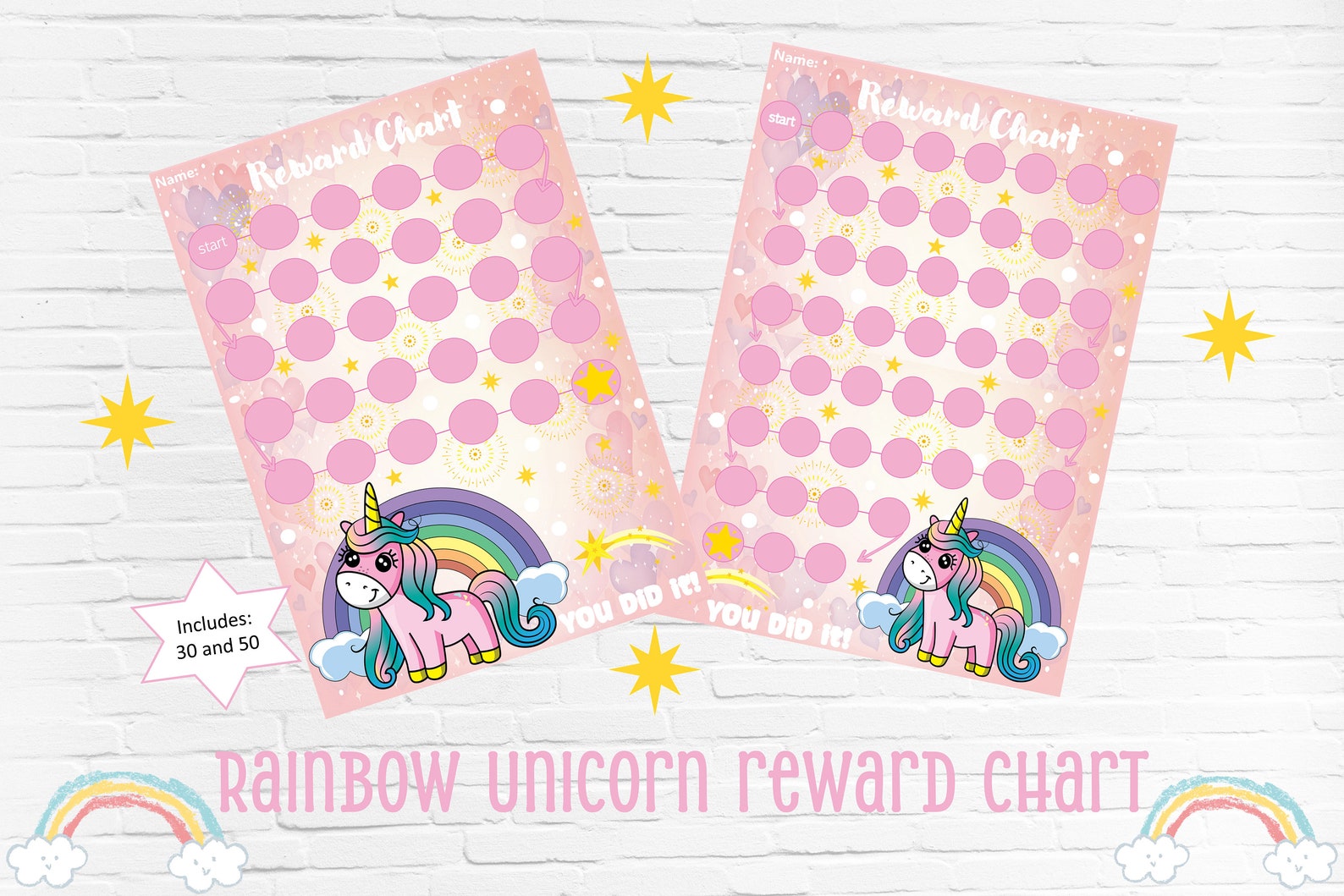 Magic Unicorn Reward Chart for Toddlers Printable Rainbow Potty ...