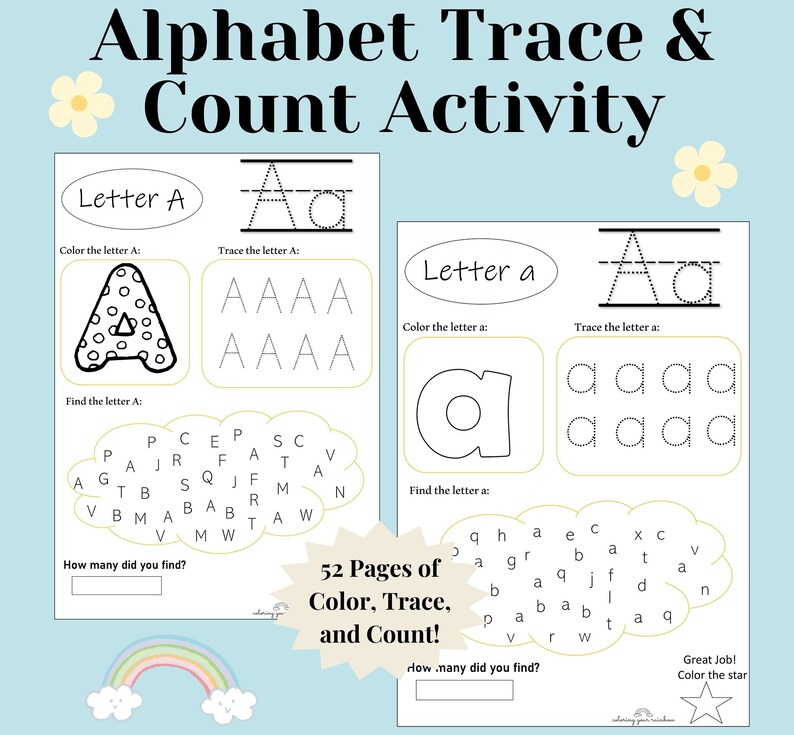 Alphabet Trace and Count Letter Recognition Activity Worksheet L ...