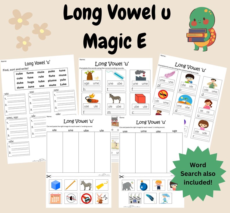 Long Vowel U Worksheets Magic E Phonics Practice Activities for First ...