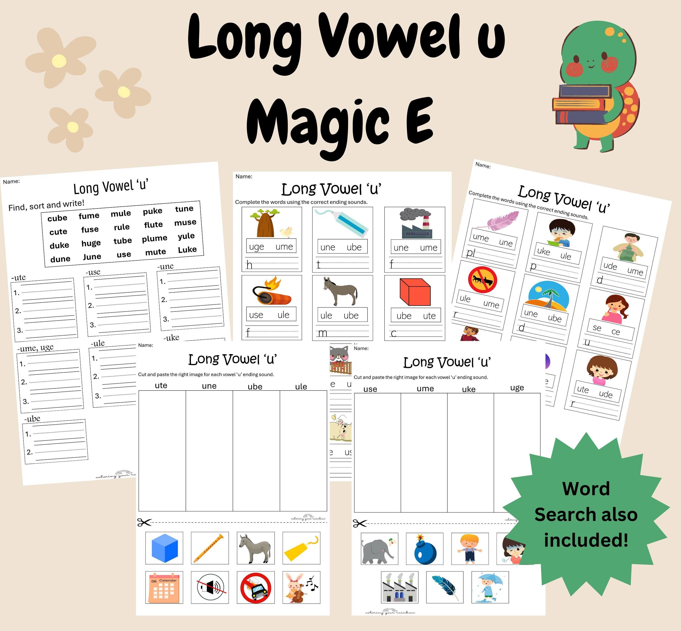 Long Vowel U Worksheets Magic E Phonics Practice Activities for First ...