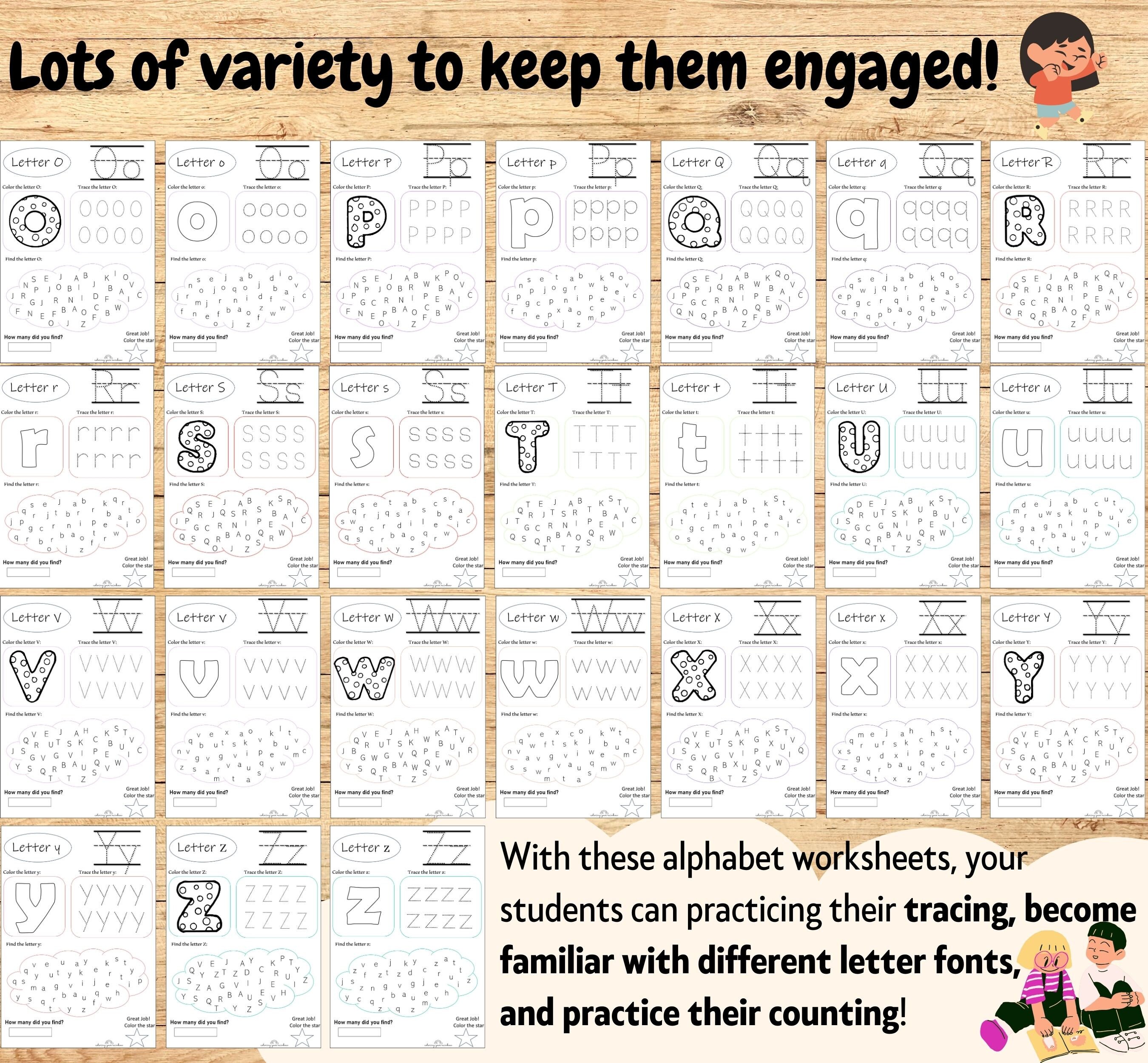 Alphabet Trace and Count Letter Recognition Activity Worksheet L ...
