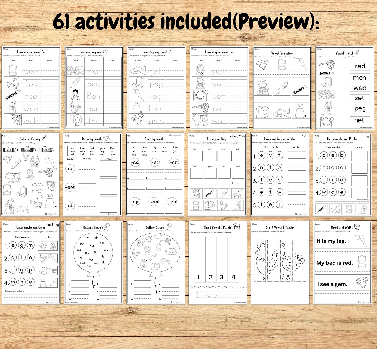 Short 'e' CVC Words L Vowel Family Activity Worksheetsl Phonics for ...