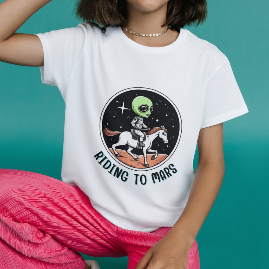 Alien Big Head Riding Horse Clip Art Cartoon Riding to Mars - Etsy