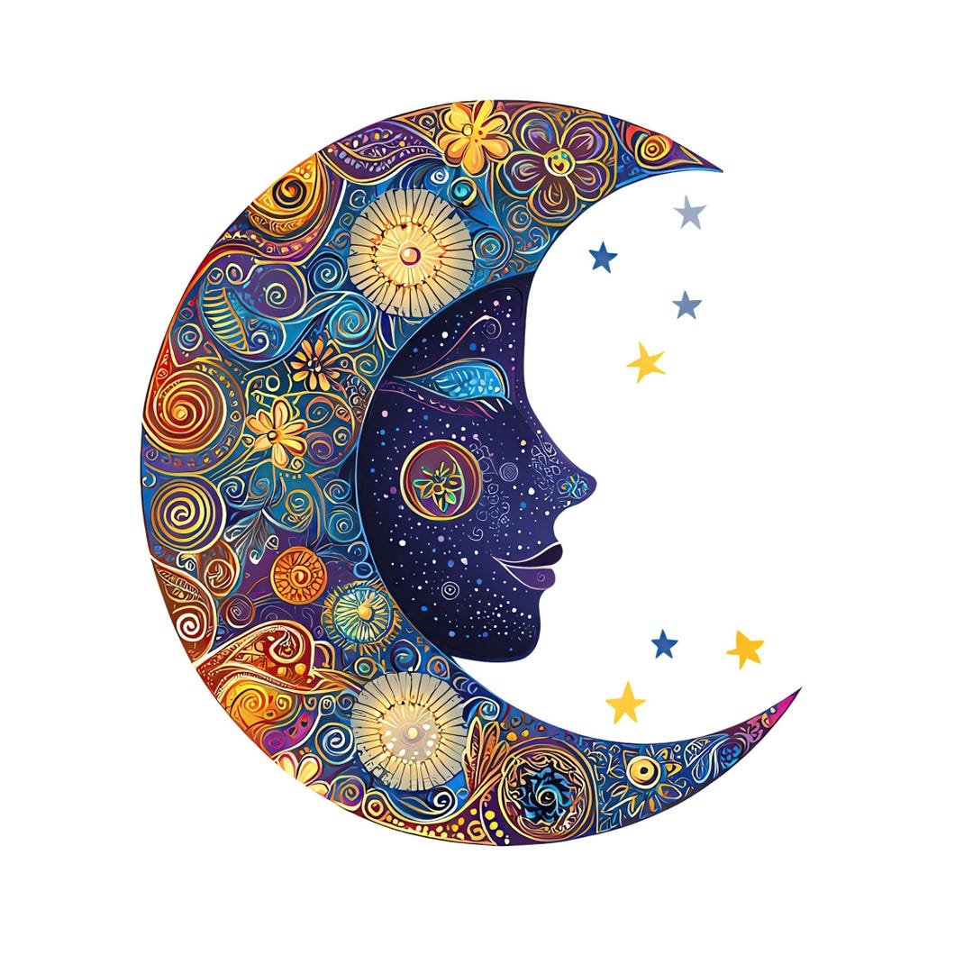 3 Mystical Moon Art, Celestial Boho Wall Decor, Moon Goddess ...