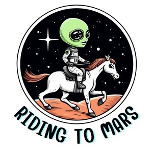 Alien Big Head Riding Horse Clip Art Cartoon Riding to Mars - Etsy