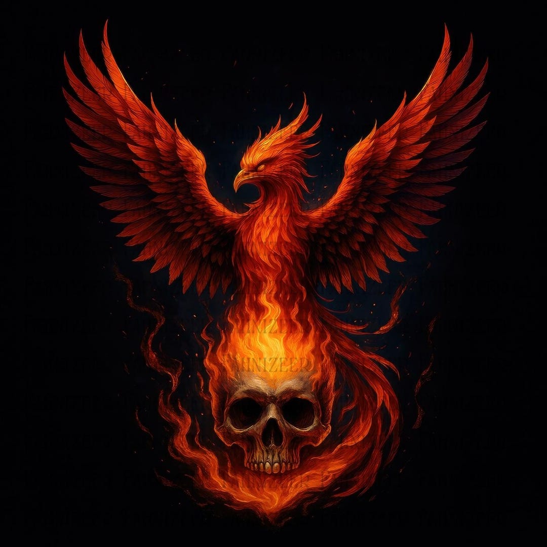 Phoenix Skull Clipart | Firebird Fantasy Art JPEG Sublimation Graphic ...