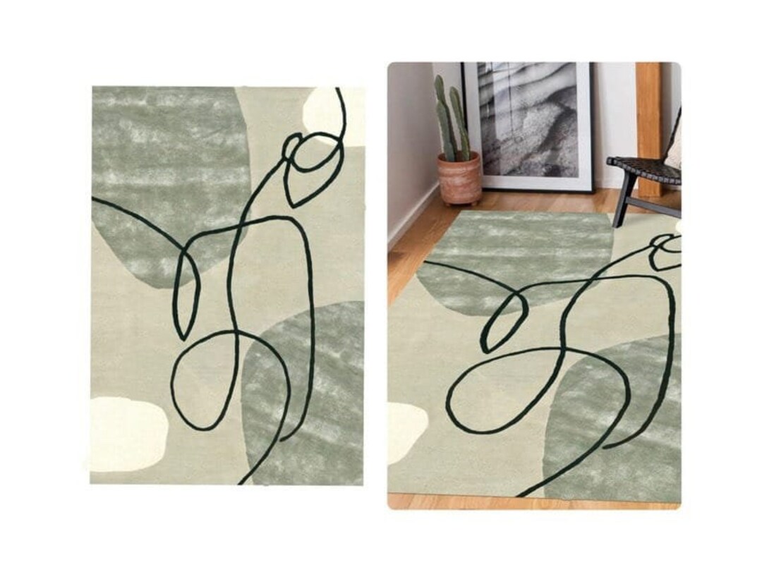 Sage Green Color Hand Tufted WOOL Rug 5x7, 5x8, 6x9, 6x10 Wool, Viscose ...