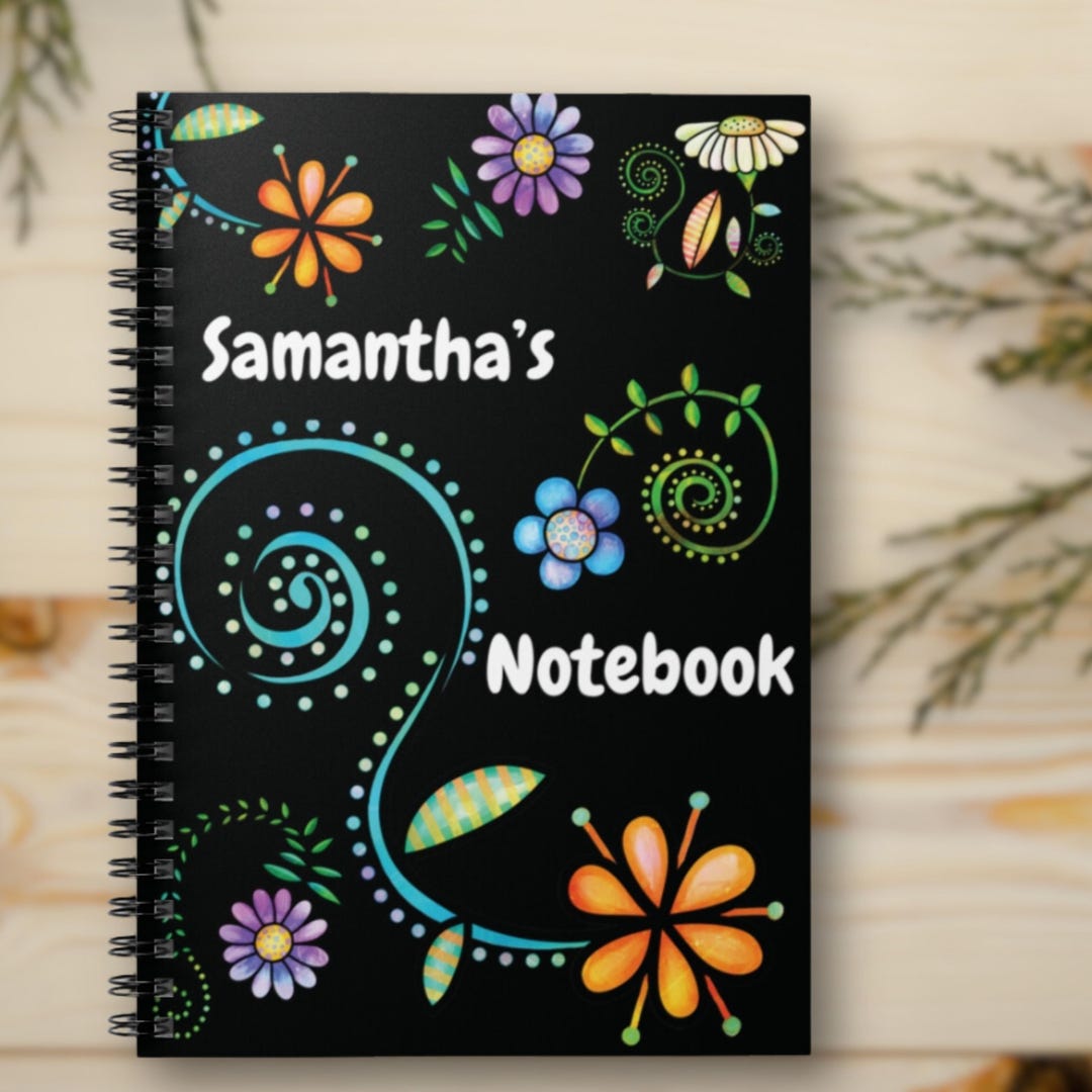 Personalized Name Notebook With Flowers Custom Name Spiral Notebook ...