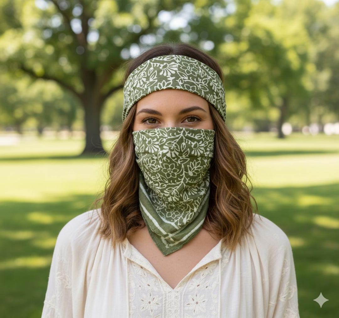 Hand Block Print Cotton Bandana, Natural Dye Scarf, 21