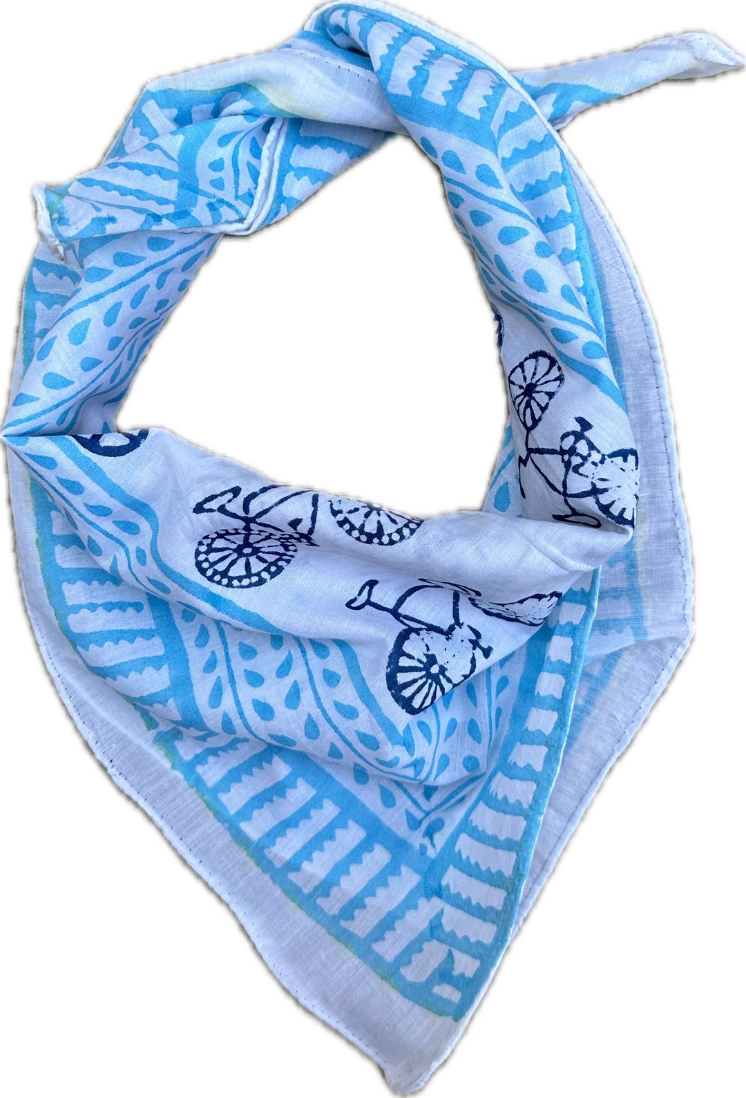 Vintage Hand Block Print Cotton Bandana - Boho Style Neck Scarf - Mud ...