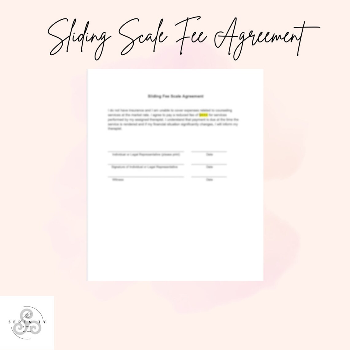 Sliding Scale Agreement Form Template - Etsy