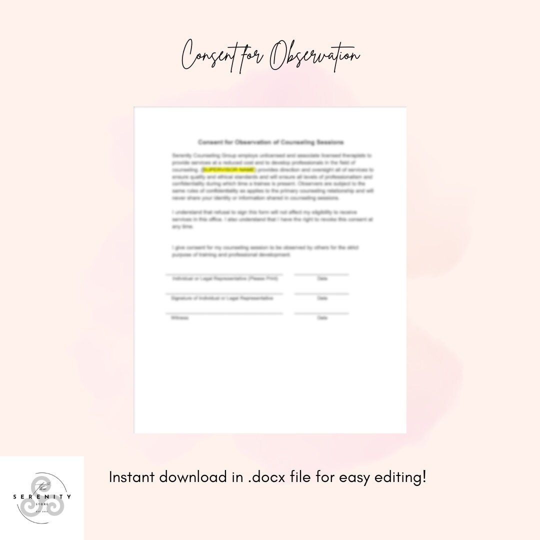 Consent for Observation of Counseling Sessions Template - Etsy
