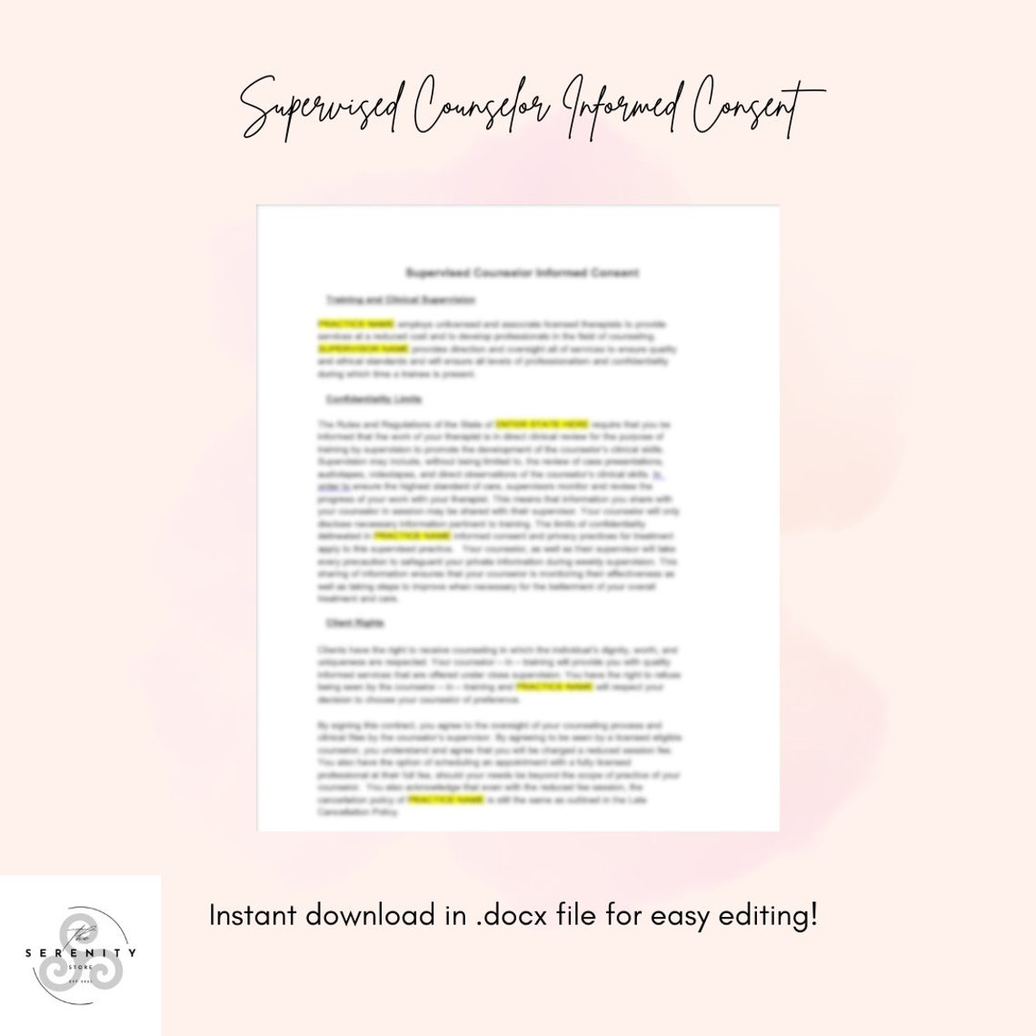 Supervised Counselor Informed Consent Form Template - Etsy