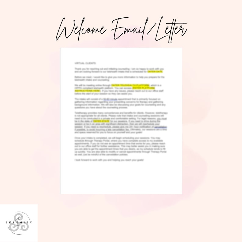 Welcome to Therapy Email/letter Template - Etsy