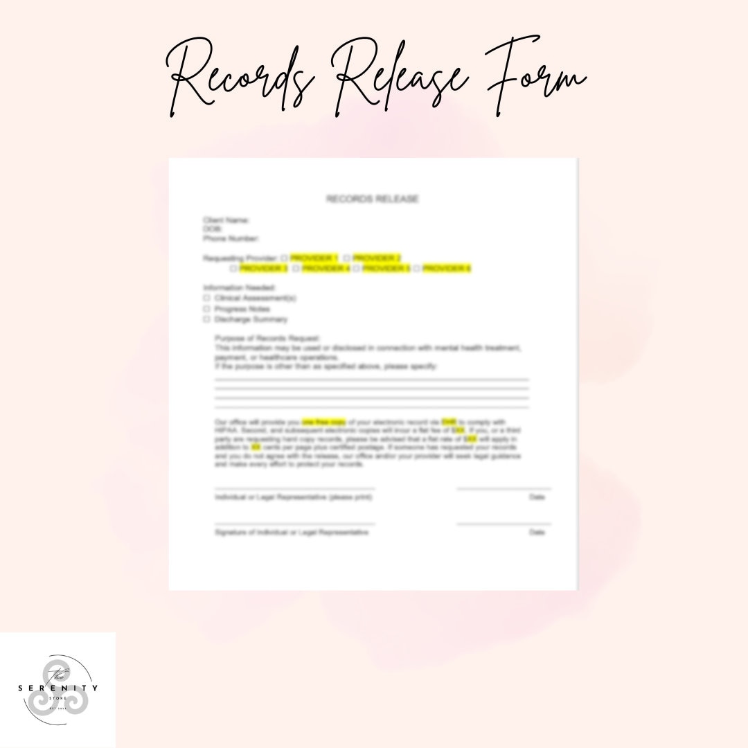 Therapy Records Release Form Template - Etsy