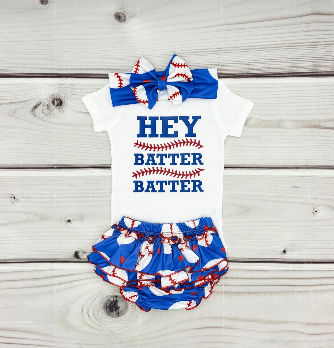 Hey Batter Batter Baseball Outfit in Blue and Red , Cute Baby Girl ...