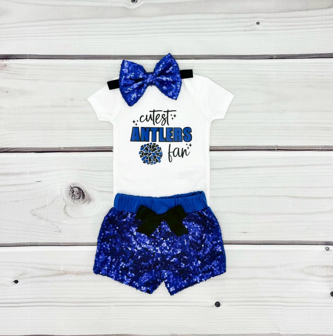 Baby Girl Cutest Cheer Outfit , Personalized Game Day Outfit , Blue and ...
