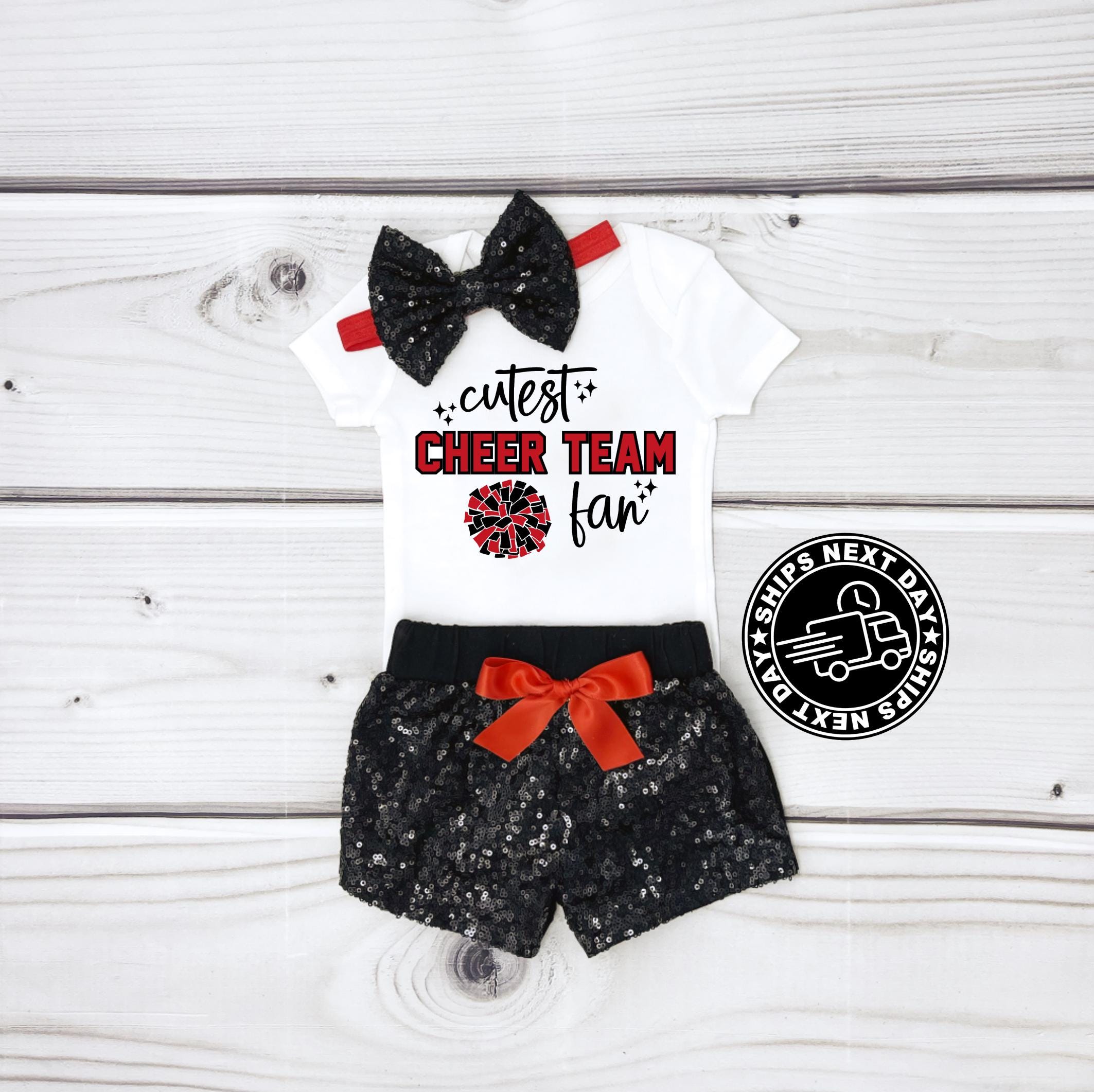 Baby Girl Cutest Cheer Outfit , Game Day Outfit , Red and Black Baby ...