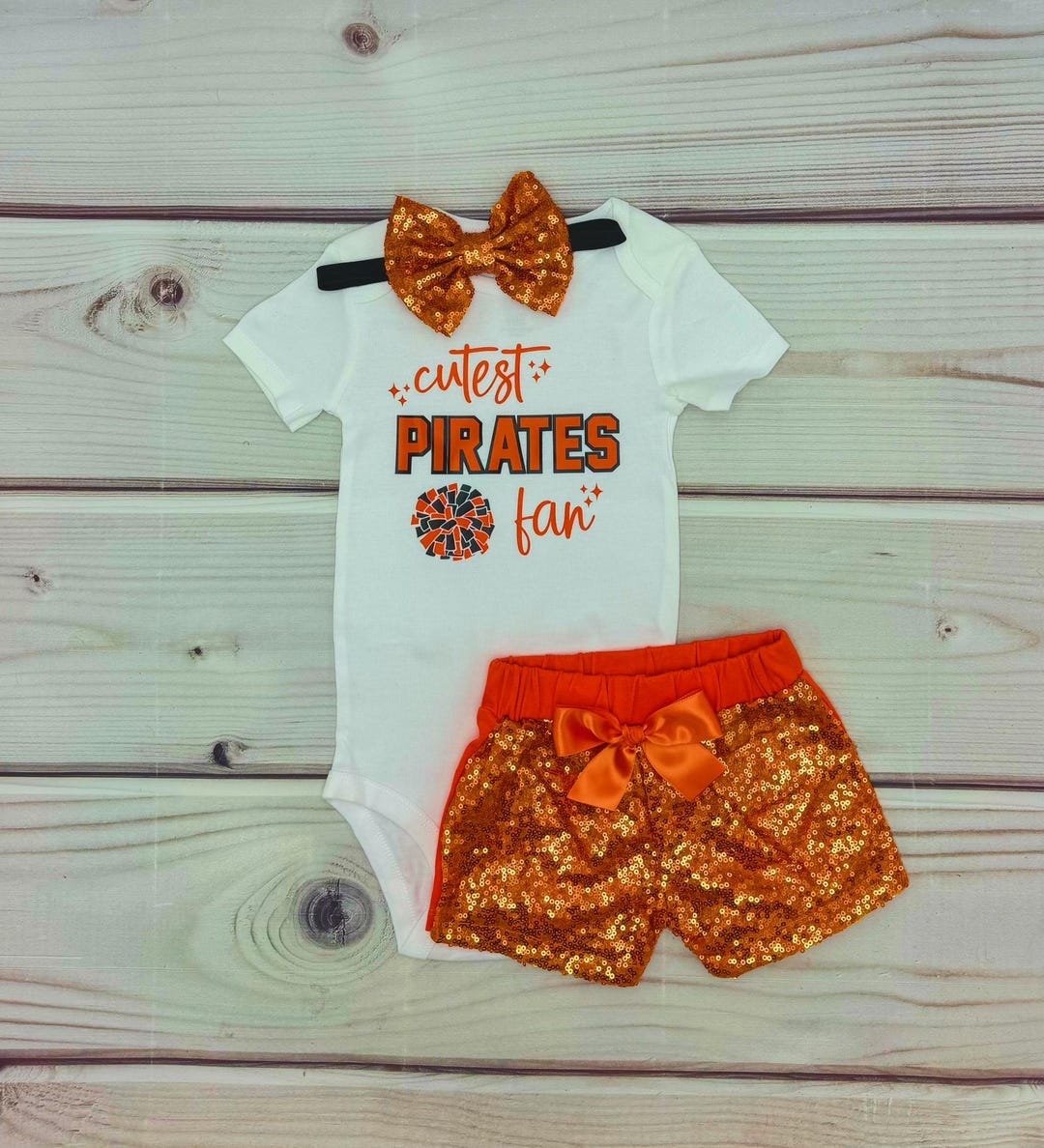 Baby Girl Cutest Cheer Outfit , Game Day Outfit , Orange and Black Baby ...