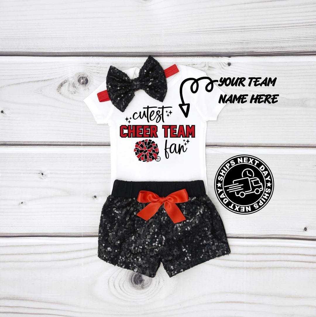 Baby Girl Cutest Cheer Outfit , Game Day Outfit , Red and Black Baby ...
