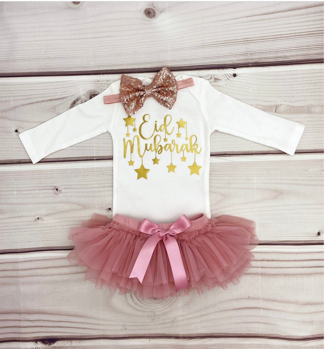 First Eid Baby Girl Outfit in Dusty Rose, My First Eid Baby Girl Gift ...