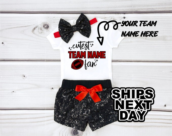 Baby Girl Cutest Football Fan Outfut ,game Day Outfit , Red and Black ...