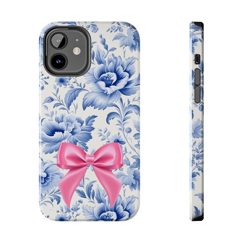Blue & White Floral Chinoiserie Aesthetic With Pink Bow, iPhone Case ...