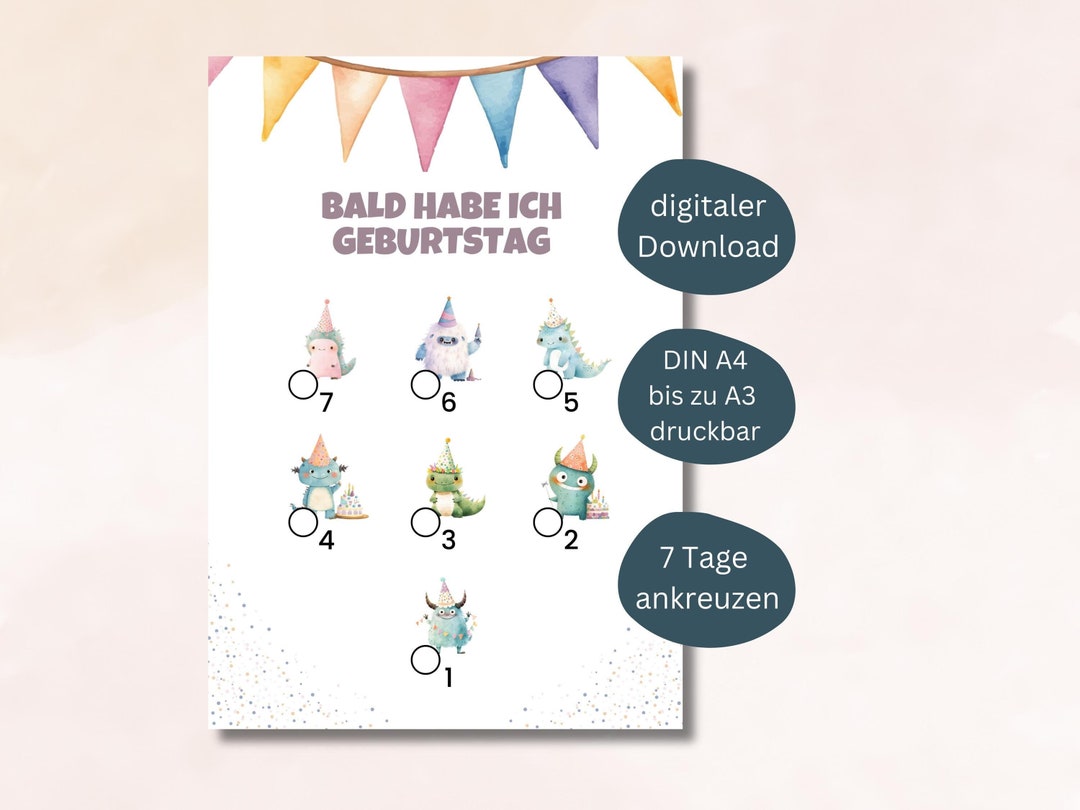 Birthday Countdown Monster Printable Template, Kids Birthday Countdown ...