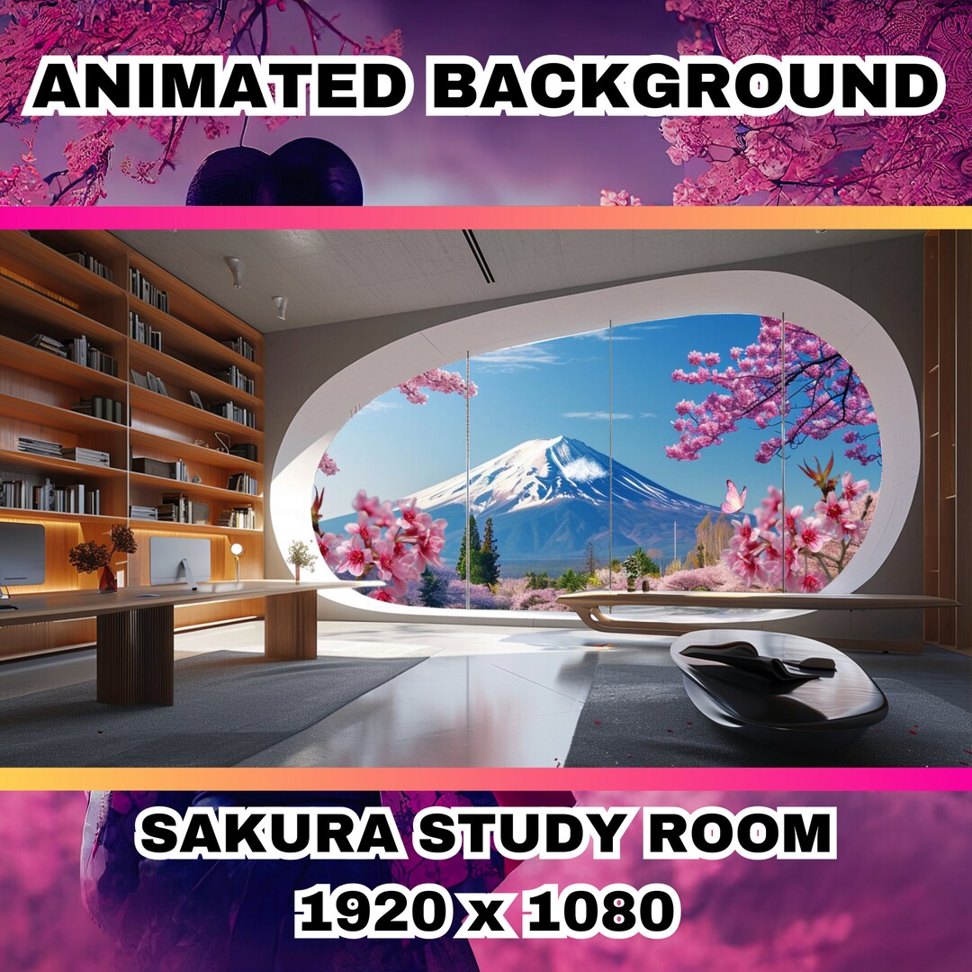 Animated Sakura Study Room Vtuber Background: Cherry Blossom, Butterfly ...