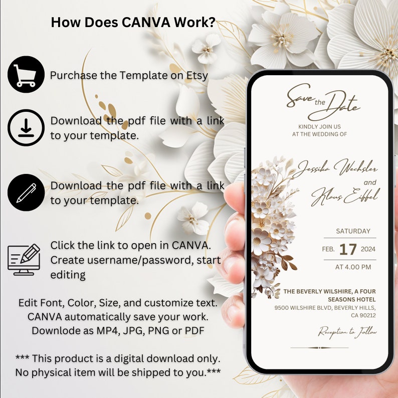 Minimalist Electronic Wedding Invitation Template: Editable Phone Evite ...