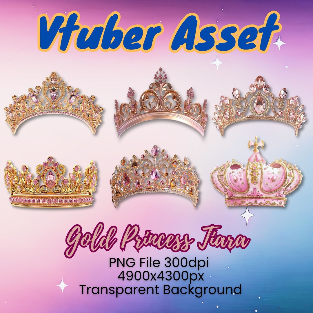 Vtuber Asset, Gold Princess Tiara, Crown Bundle, Stream Decoration ...