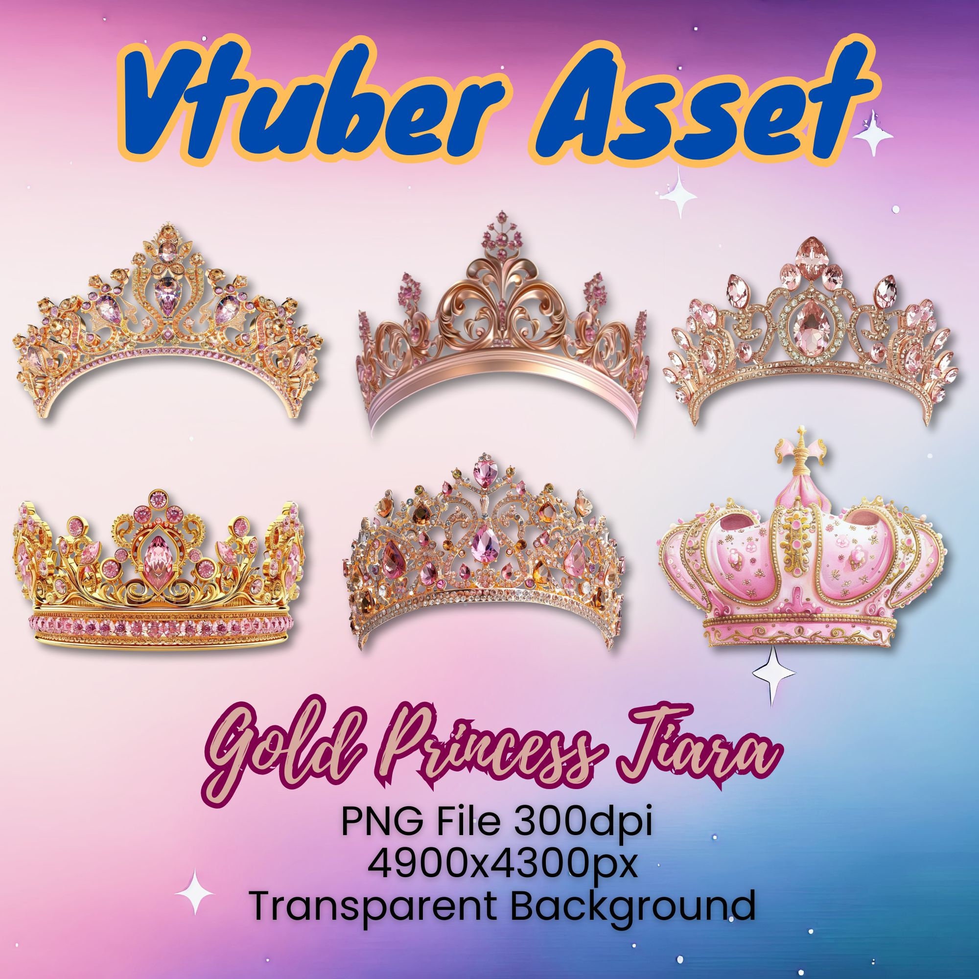 Vtuber Asset, Gold Princess Tiara, Crown Bundle, Stream Decoration ...