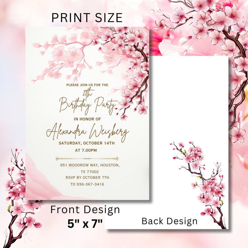 Cherry Blossom Japanese Style Birthday Invitation Template Printable ...