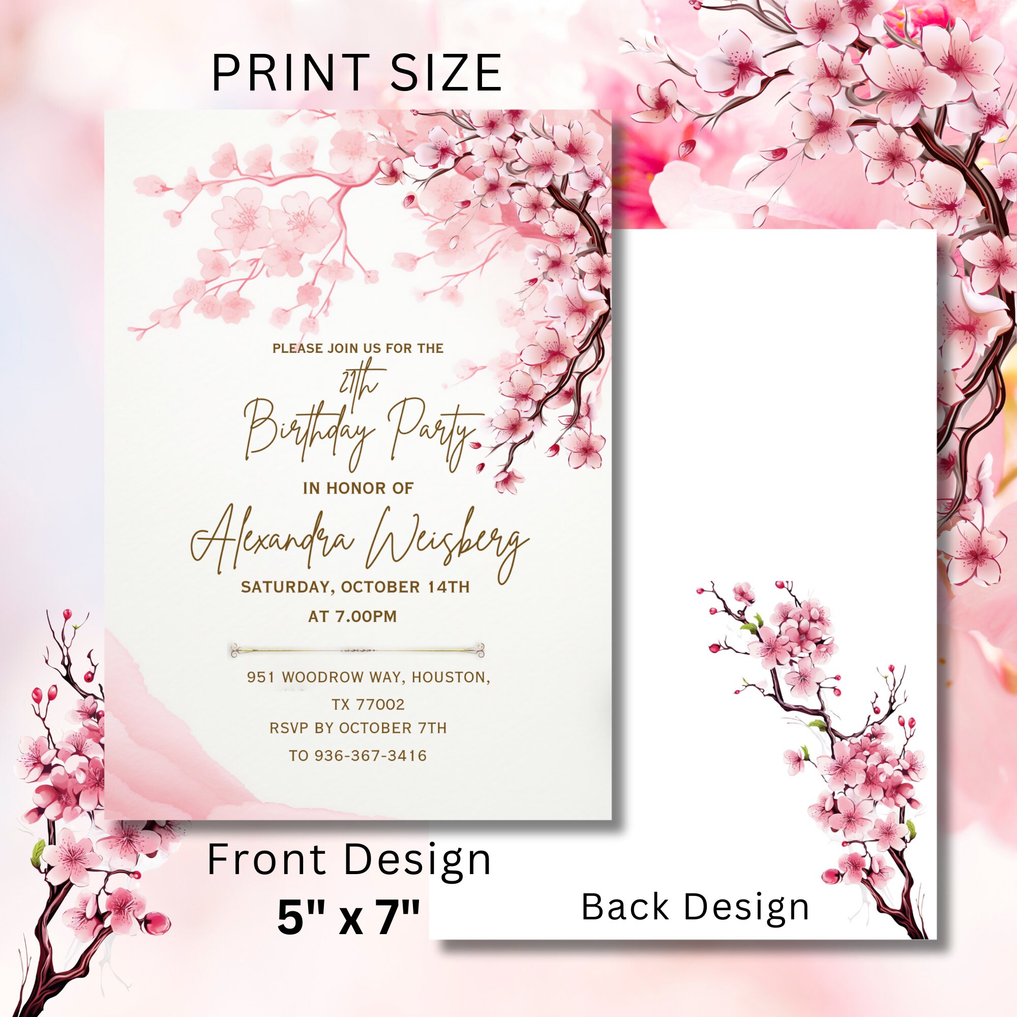 Cherry Blossom Japanese Style Birthday Invitation Template Printable ...