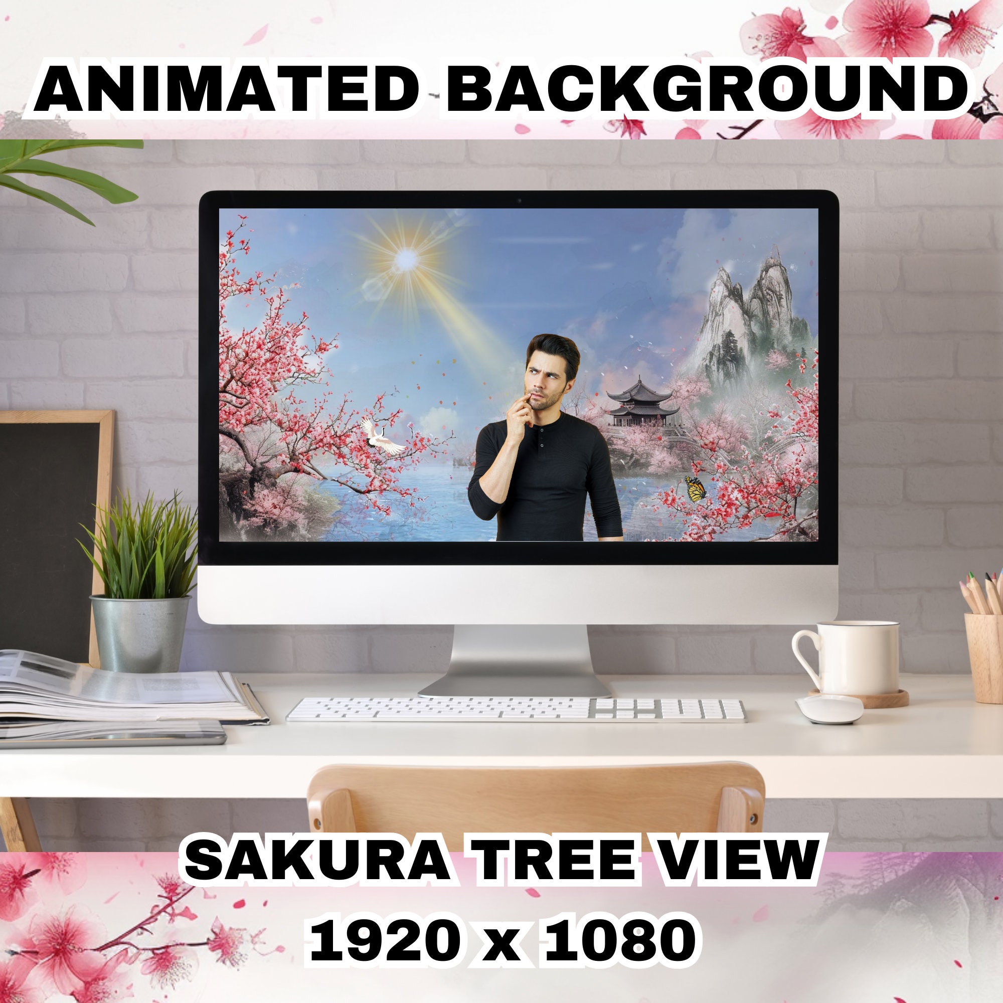 Vtuber Animated Background, Cherry Blossom Stream Decoration, Seamless ...