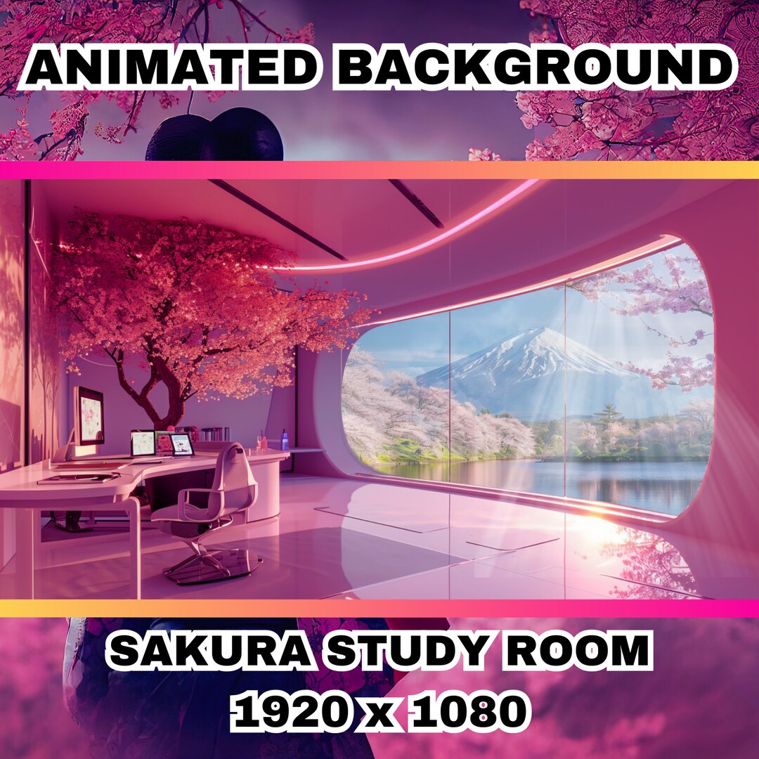 Animated Sakura Study Room Vtuber Background: Cozy Lofi Stream Overlay ...
