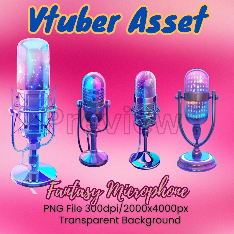 Fantasy Vtuber Microphone Bundle: Stream Decoration PNG (digital ...