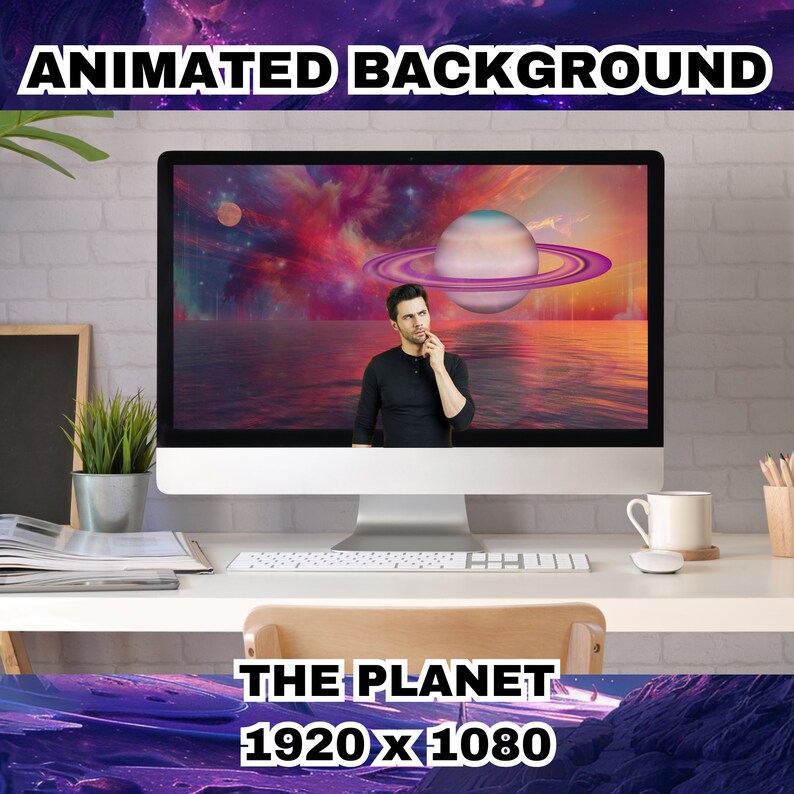 Animated Saturn Vtuber Background: Purple Celestial Stream Overlay (MP4 ...