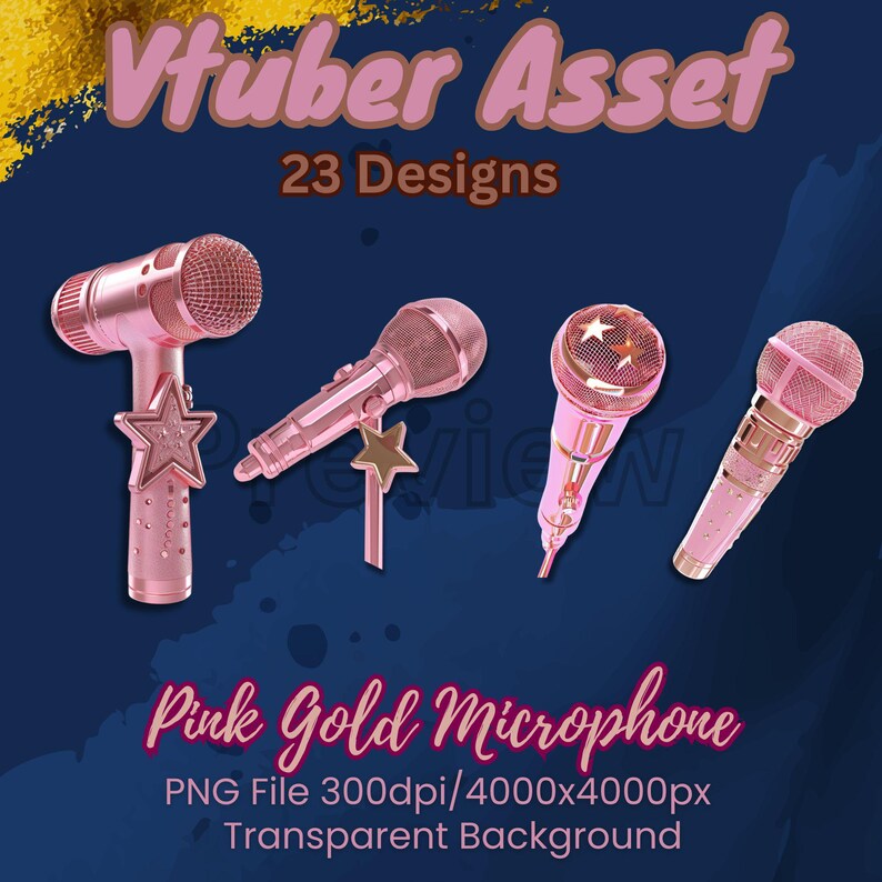 Vtuber Asset, Pink Gold Microphone Bundle, Stream Decoration, Vtuber ...