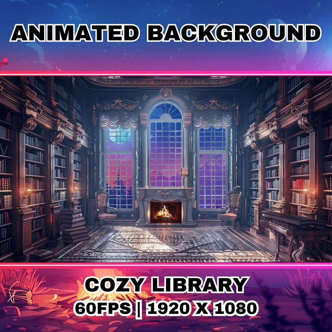 Vtuber Background Animated Virtual Background, Cozy Classic Library ...