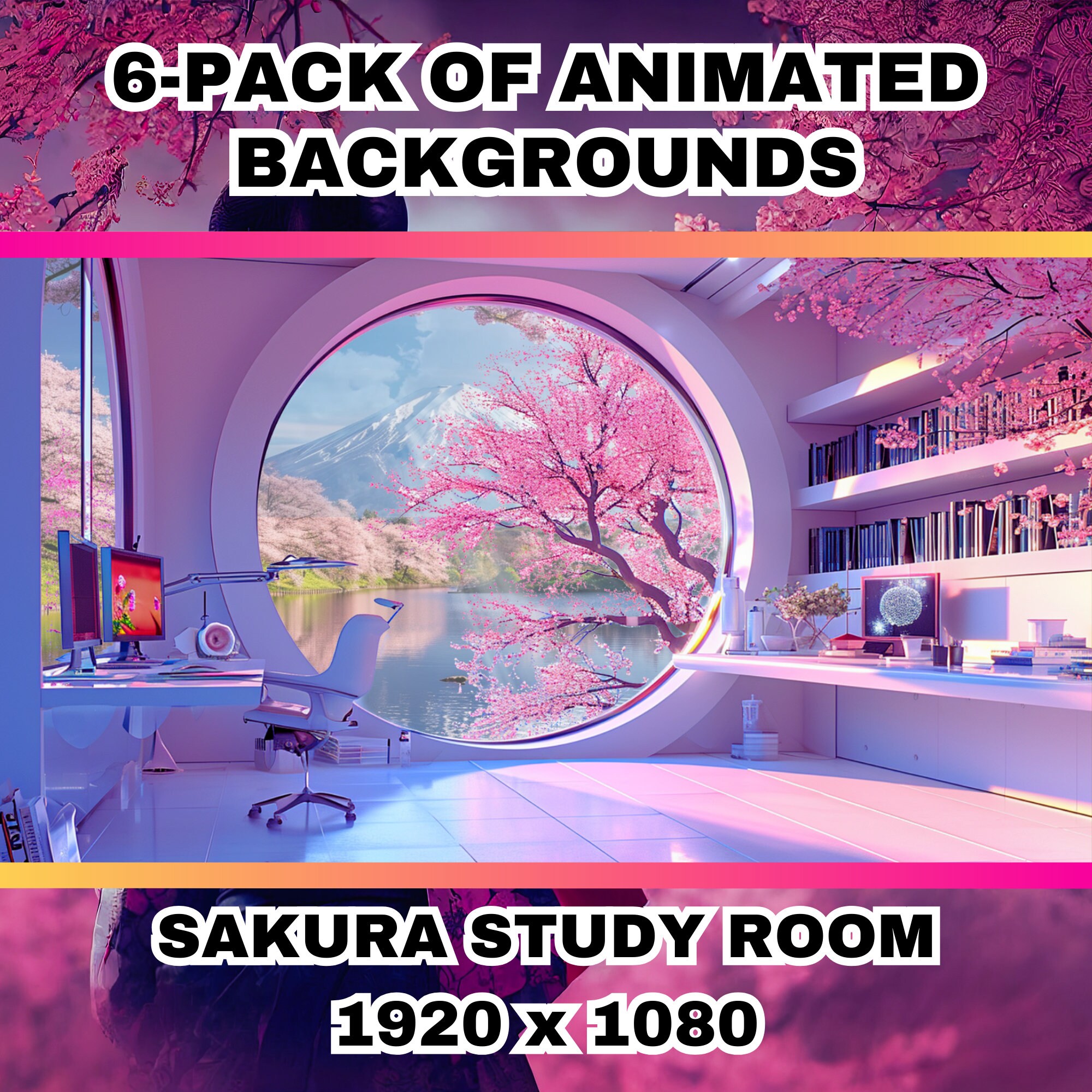 Animated Backgrounds 6 Pack Bundle Enchanted Places, Sakura Study Room ...