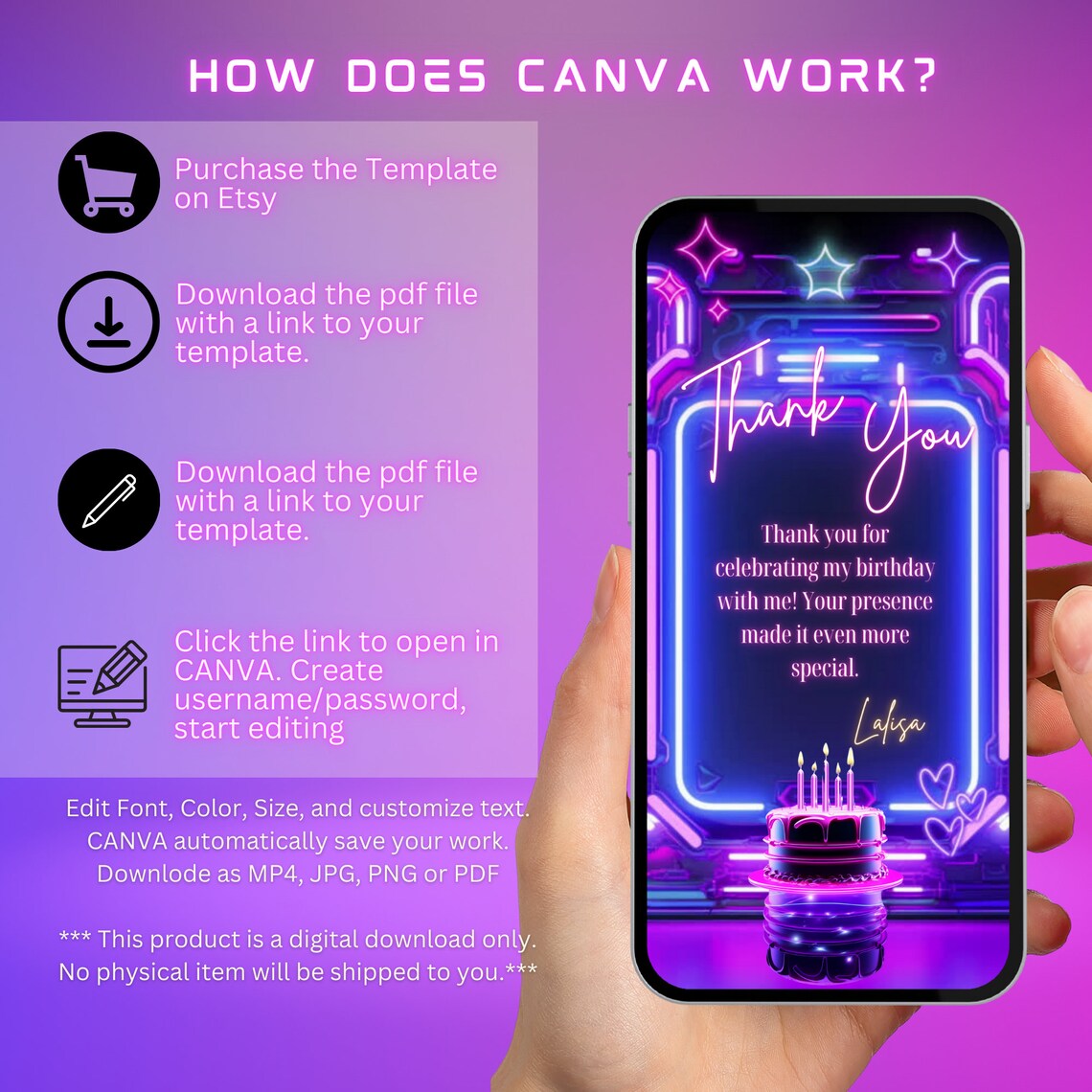 Neon Gold Light Digital Party E-invite Template, Black Neon Gold E ...