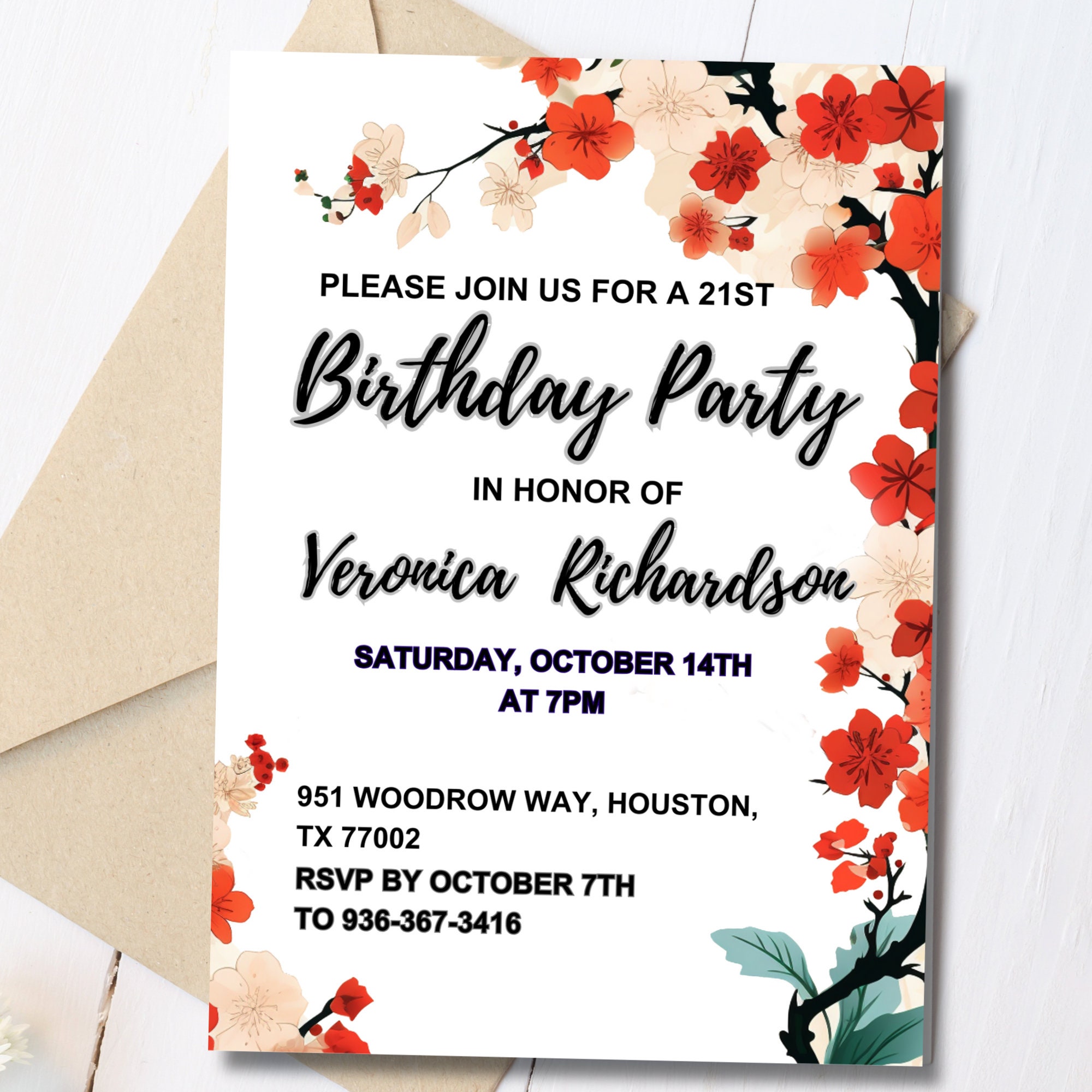 Flora Japanese Style | Editable Birthday Party Invitation Template ...