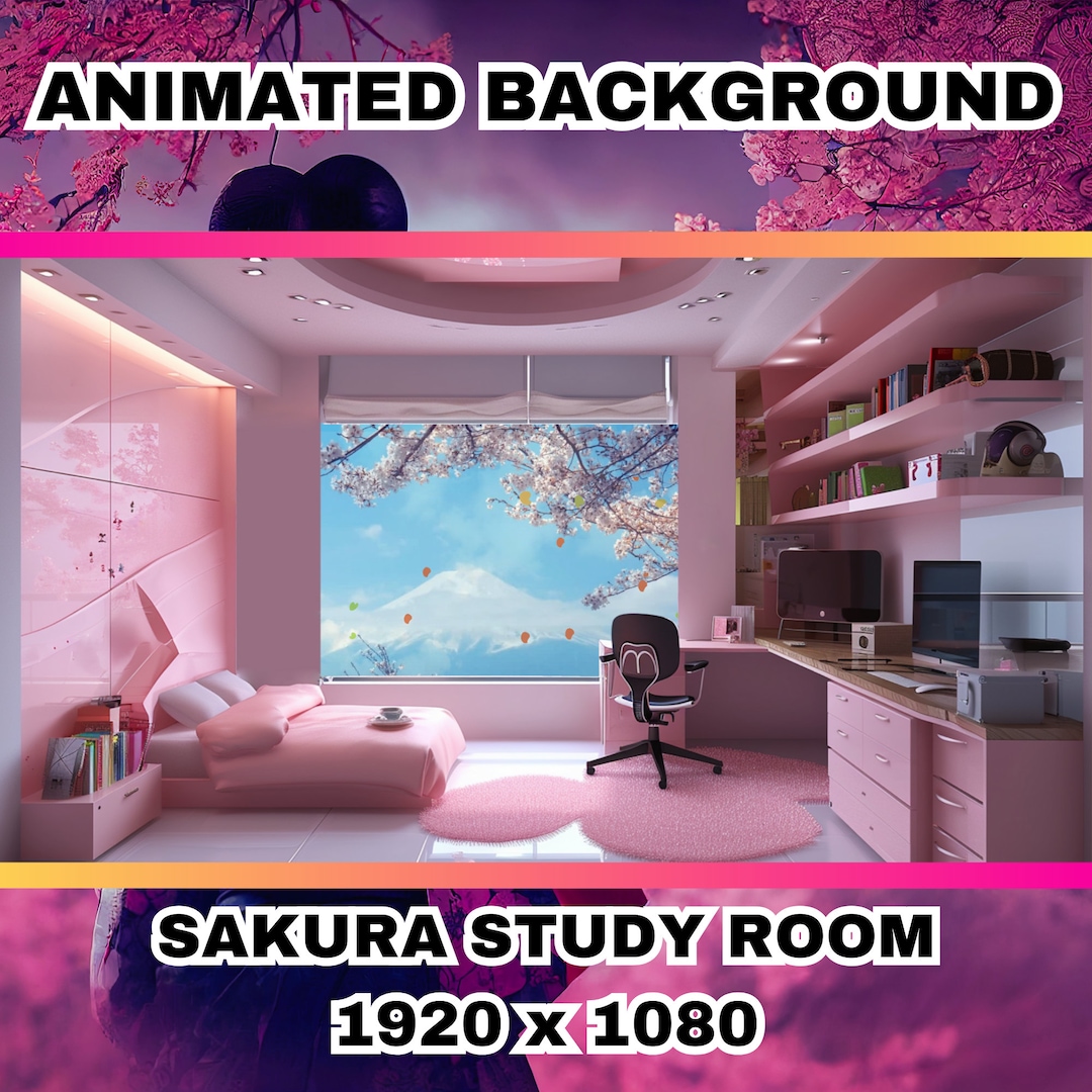 Vtuber Background Animate Background, Cozy Sakura Study Room, Cherry ...