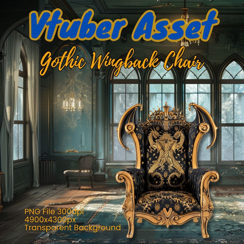 Vtuber Asset, Gothic Wingback Chair, Chair Bundle, Stream Decoration ...