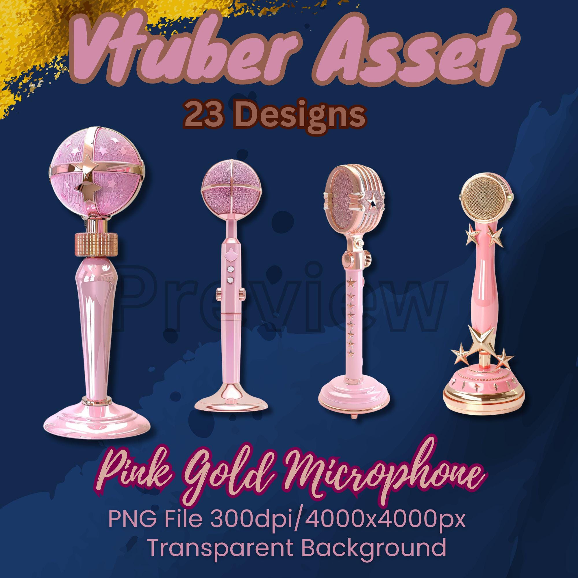 Pink Gold Vtuber Microphone Bundle: Stream Decoration (digital Download ...